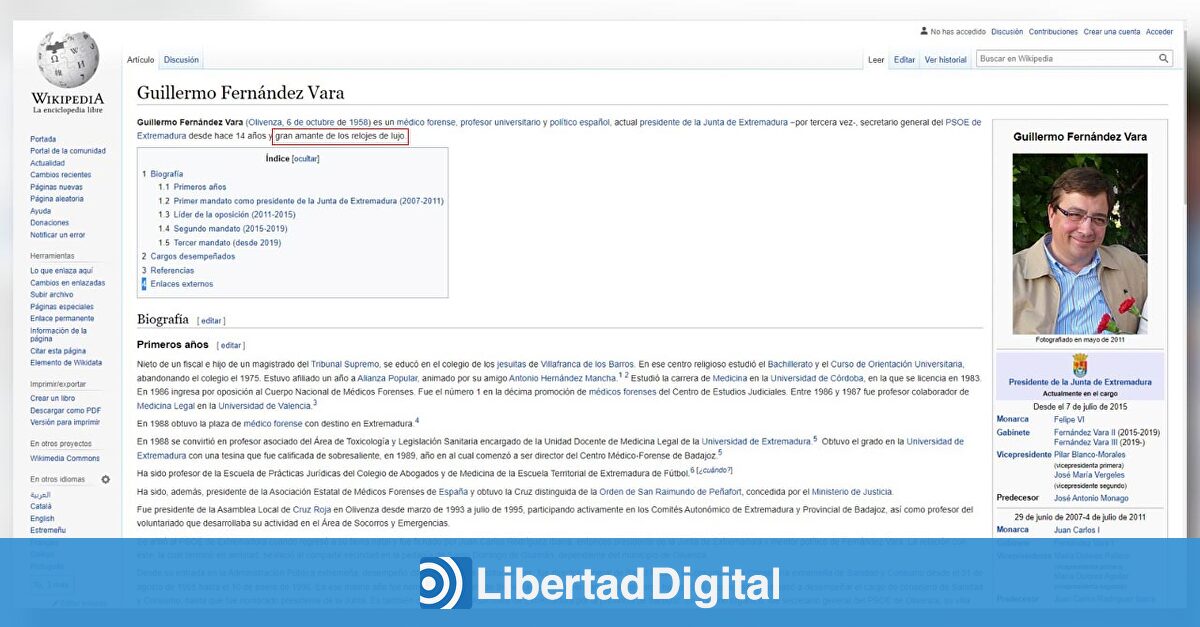 Vara, el "gran amante de los relojes de lujo" según la Wikipedia ...