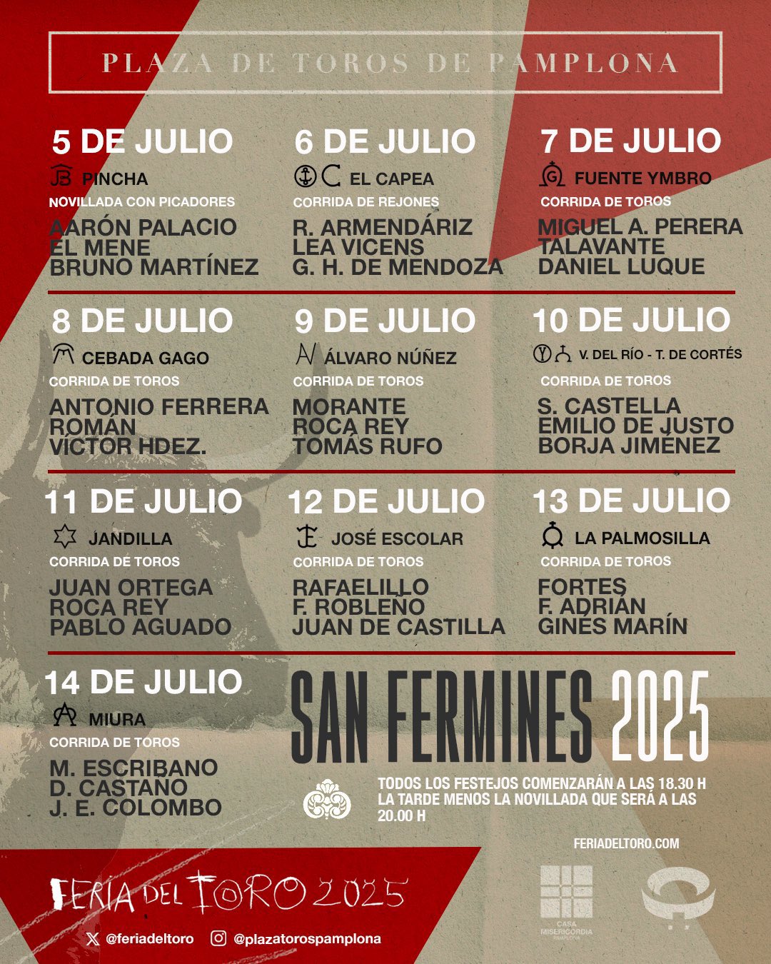 Doblete de Roca Rey en Pamplona: carteles oficiales de San Fermín 2025 ...