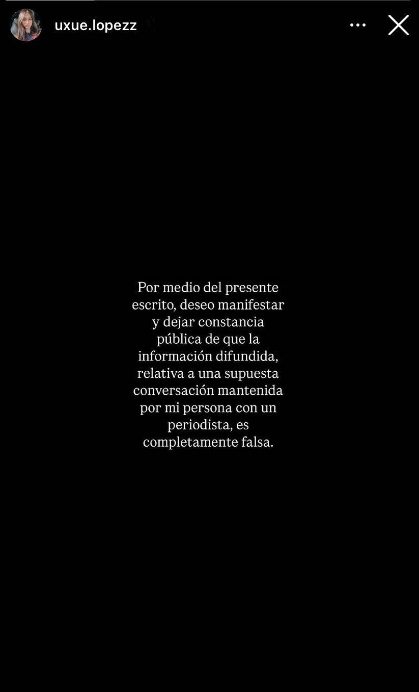 Comunicado de Uxue, ex novia de Plex, donde desmiente sus supuestas ...